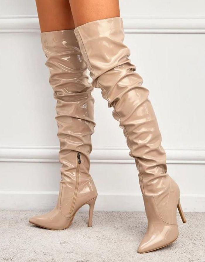 Bota Feminina Bege Slouch Over The Knee